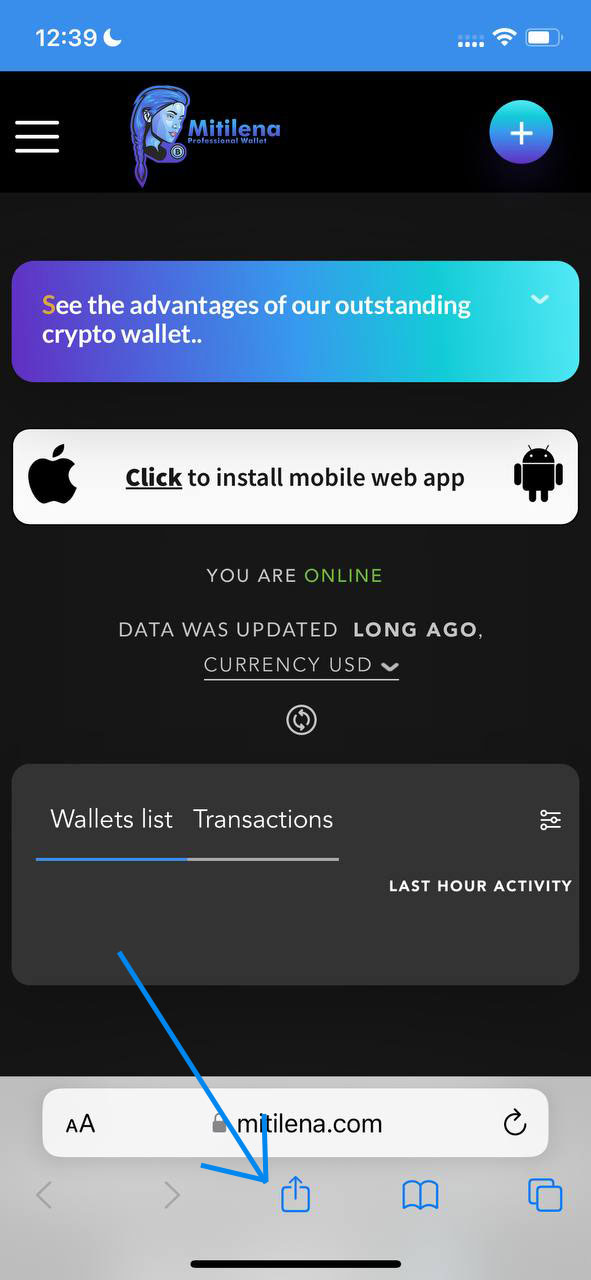 Cryptocurrency anonymous wallet Mitilena for iOS (iPhone)